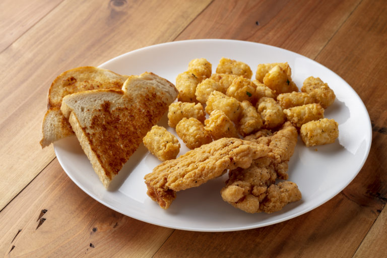 TWO CRISPY CHICKEN STRIPS WITH TATER POPS | KIDS - Brookfields